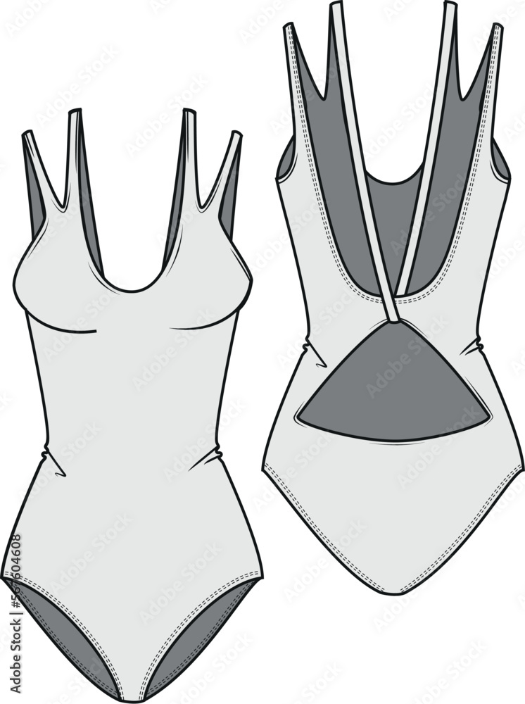 Vetor de women swimsuits, body technical drawing do Stock | Adobe Stock