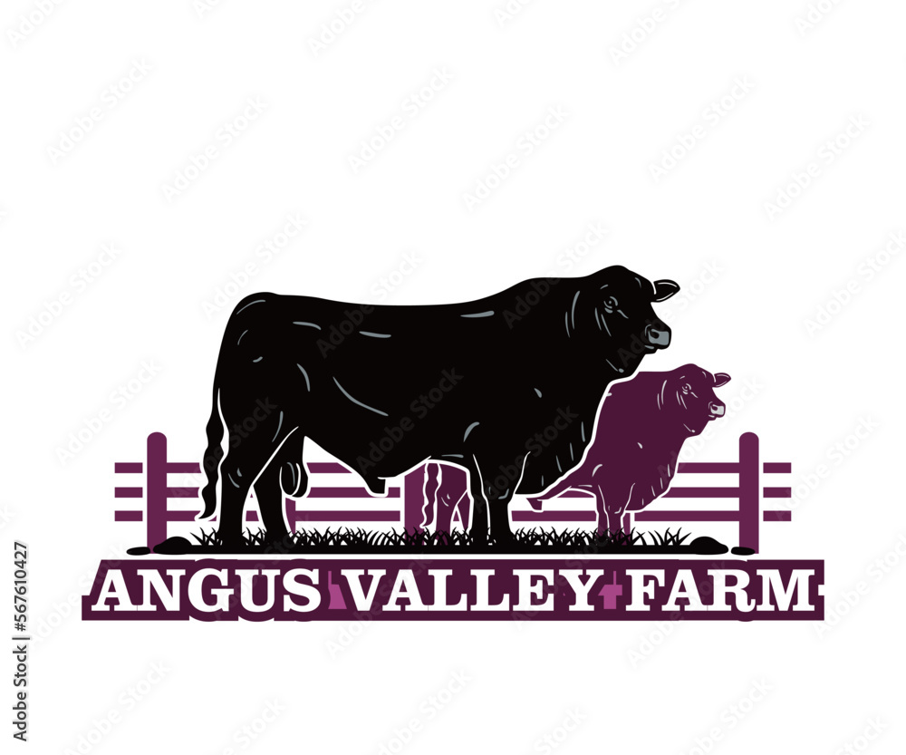 ANGUS VALLEY FARM LOGO, silhouette of big cattle standing vector ...