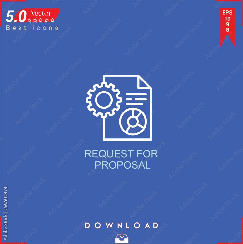 REQUEST PROPOSAL icon vector on blue background. Simple, isolated, flat ...
