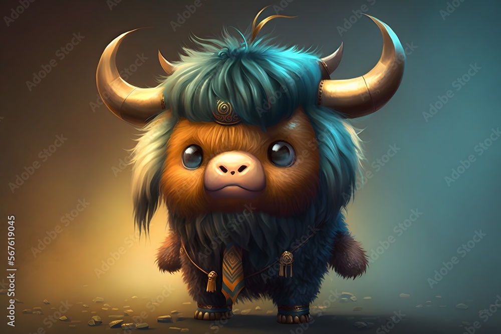 cute yak character created using AI Generative Technology Stock ...