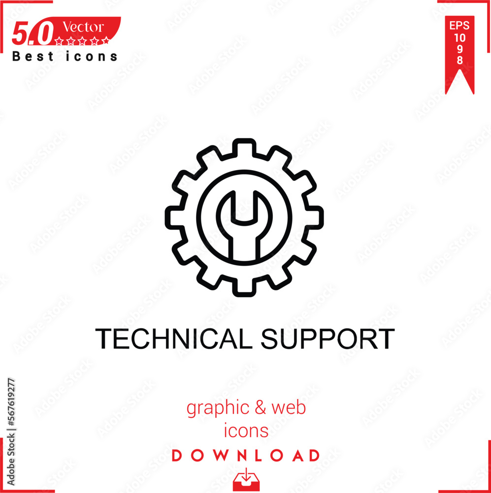 Vecteur Stock TECHNICAL SUPPORT icon vector on white background. Simple ...