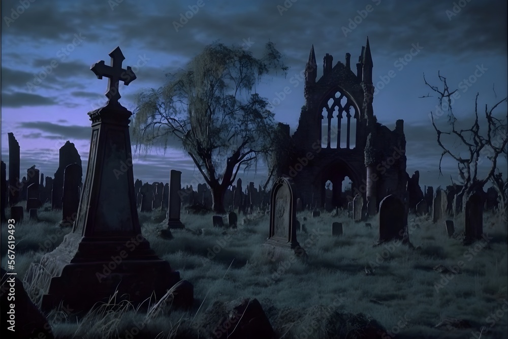1982 dvd screengrab of dark fantasy with landscape of ancient cemetery ...