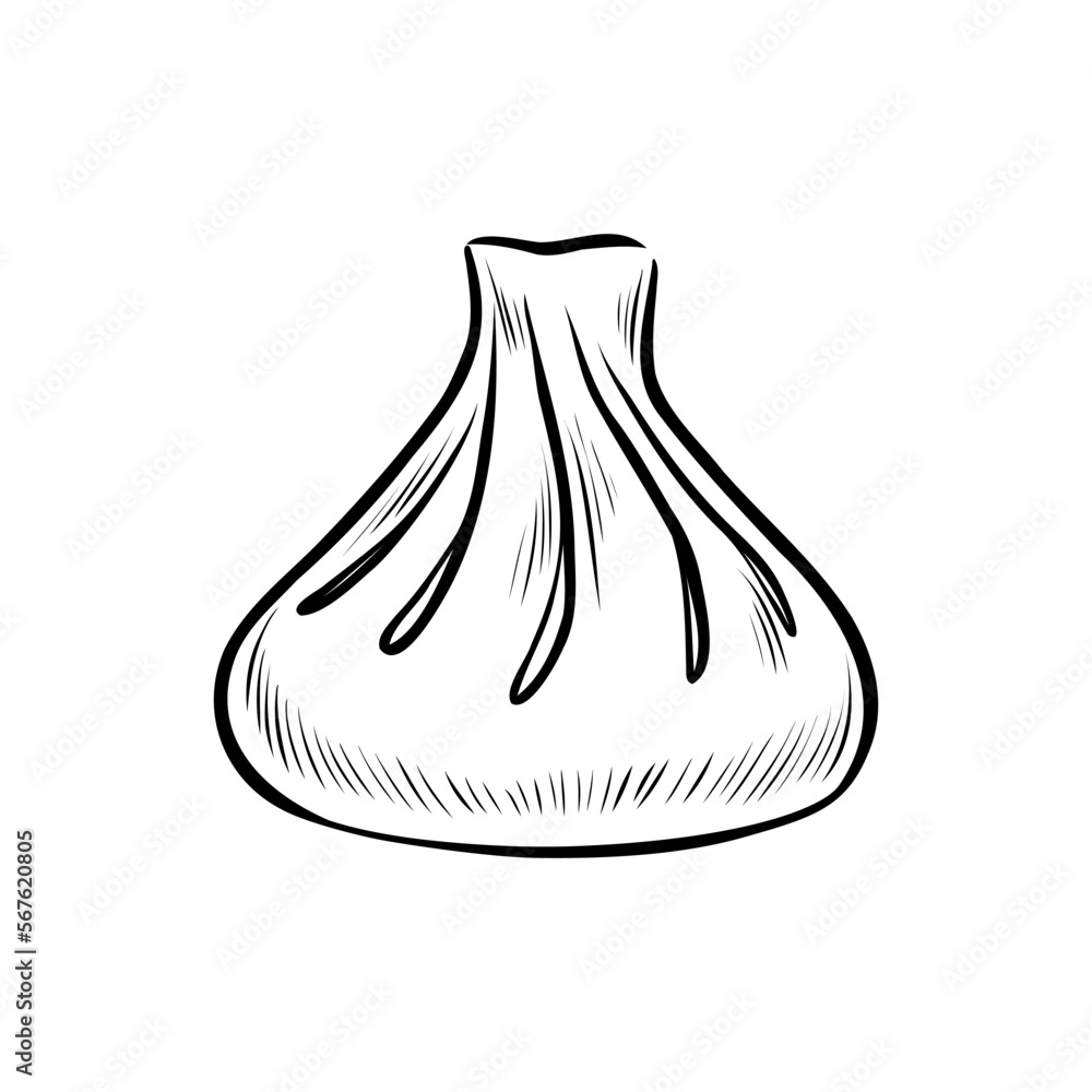 Hand-drawn vector sketch of Georgian traditional cuisine - khinkali ...