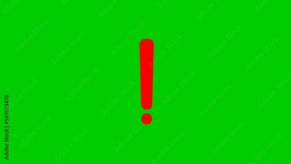 Animated red symbol of exclamation mark. Radiance from rays around ...