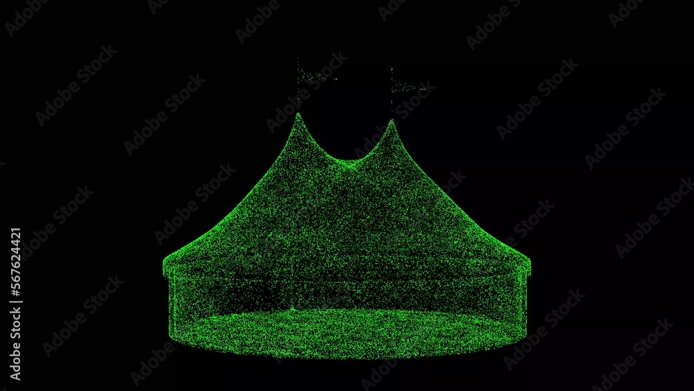 3d Circus Tent With Flags On Black Background Object Consisting Green