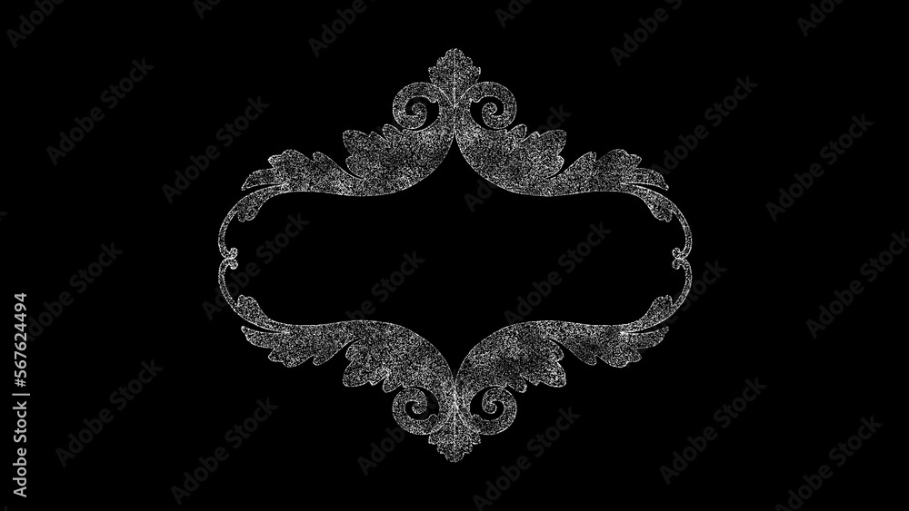 3d Floral Pattern Frame On Black Background Object Dissolved White Flickering Particles