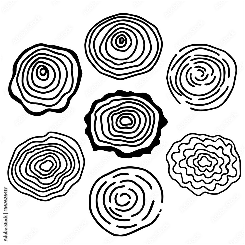Tree ring wood circle set. Vector illustration hand drawn. Hand drawn ...