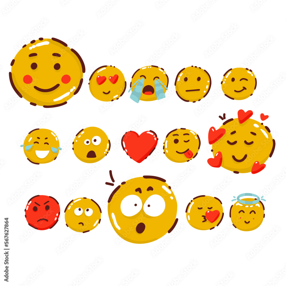 mini set of emoticon smile icons. Cartoon emoji set. Vector emoticon ...