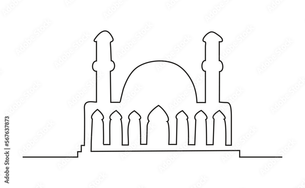 continuous line drawing islamic mosque illustration vector in thin line ...