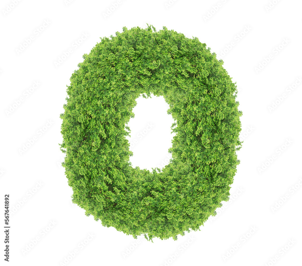 Grass number Zero isolated on white background. Symbol 0 with the green ...