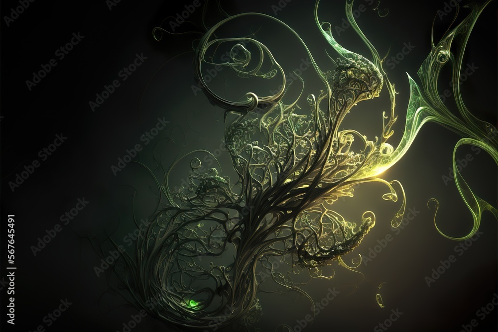 abstract illustration of cordyceps fungus hypha mycelium tendrils ...