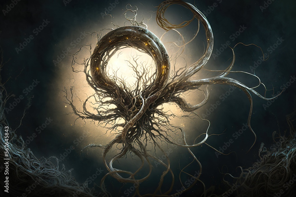 abstract illustration of cordyceps fungus hypha mycelium tendrils ...