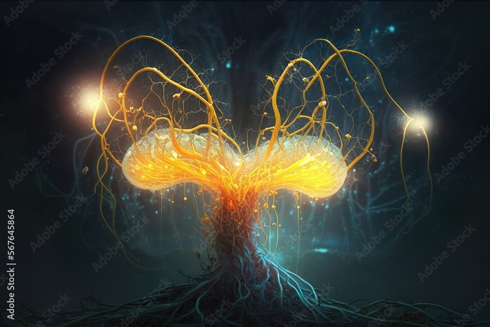 abstract illustration of mushroom fungus hypha mycelium tendrils, scary ...