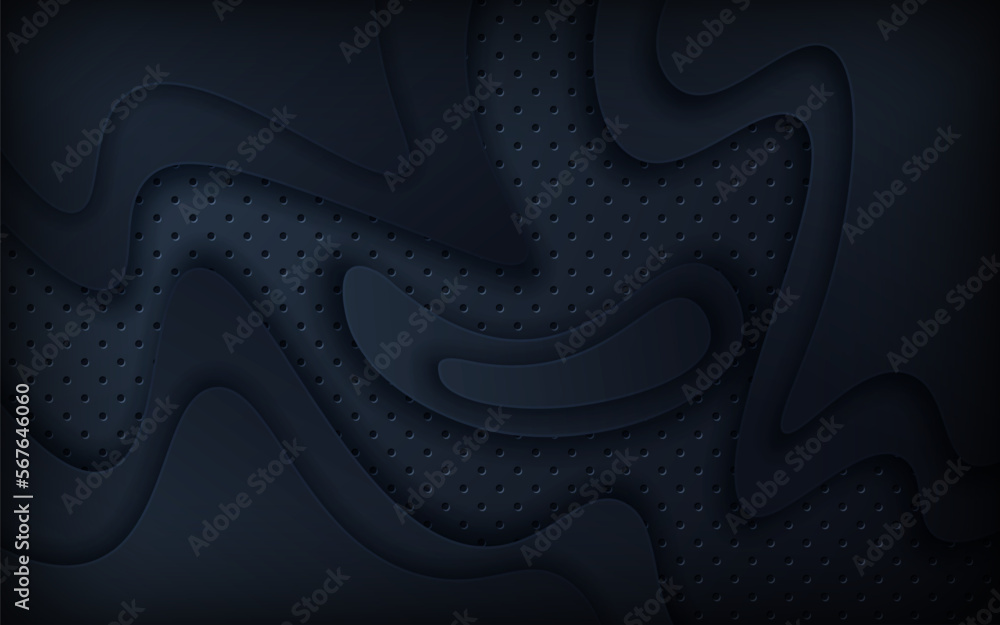 Black paper cut background. Abstract realistic papercut decoration with ...