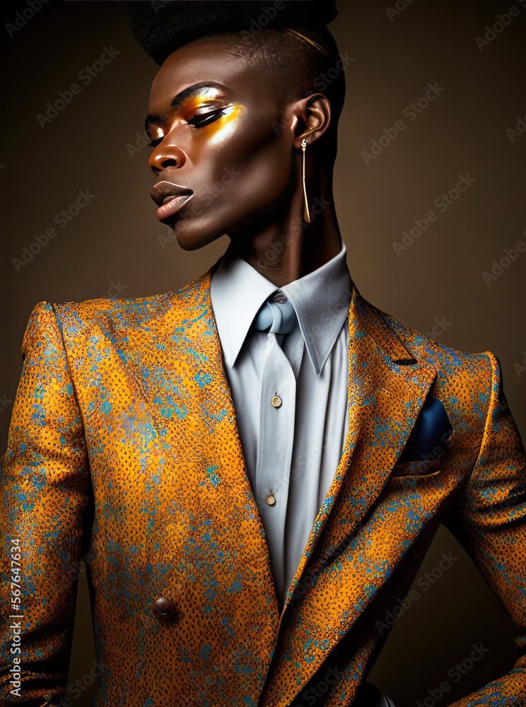 Studio portrait of a non-binary African model, with elegant style and ...