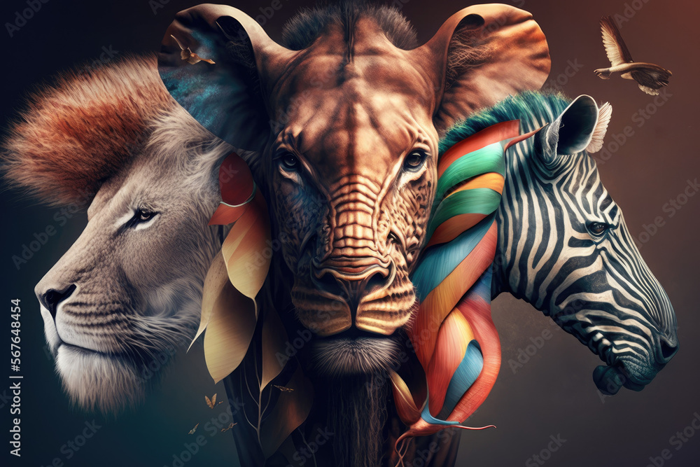 An AI generated illustration showcases three African animals in a ...