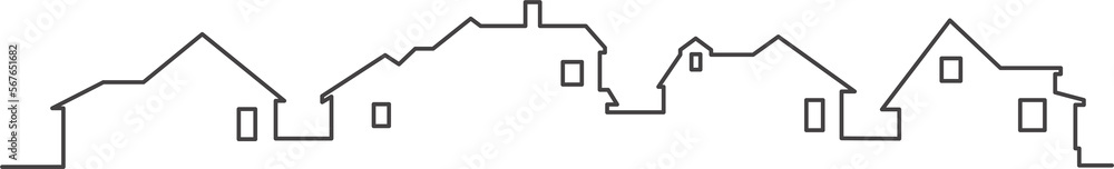 Neighborhood houses outline panoramic landscape. Continuous one line ...