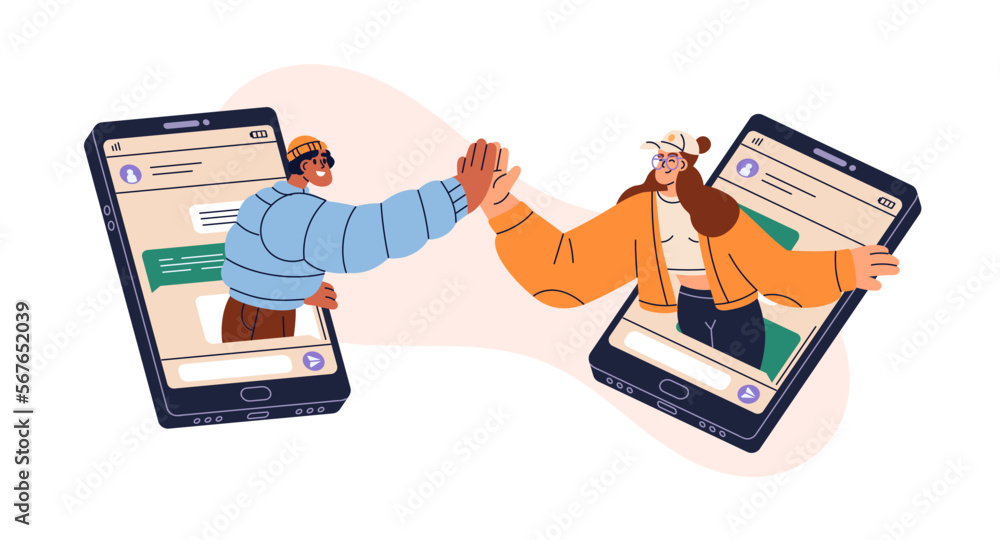 Internet virtual friendship, online communication in messenger concept ...