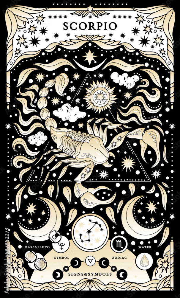 Scorpio sign of the zodiac. Modern magical astrological map. Magical ...