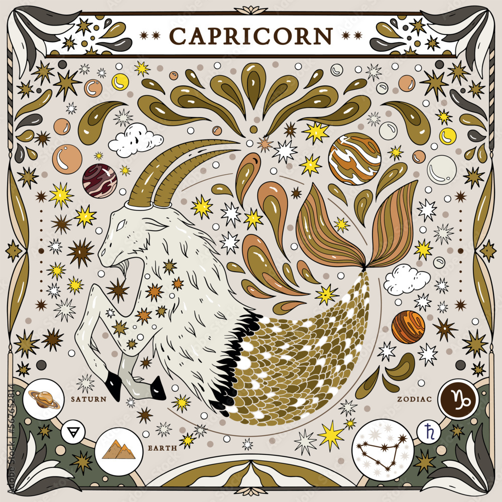 Capricorn sign of the zodiac. Modern magical astrological map. Magical ...