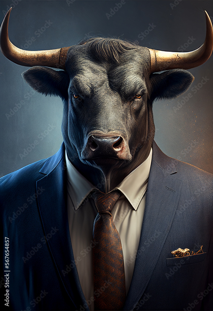 Portrait of a business bull. AI generated. Stock Illustration | Adobe Stock