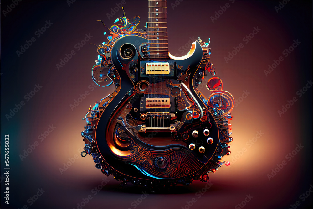 ai generated stylized electric guitar with paisley style effects Stock ...