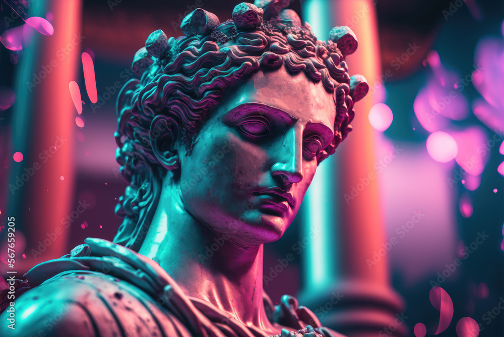 Style statue background neon concept. 3D gypsum head. Generative ai ...