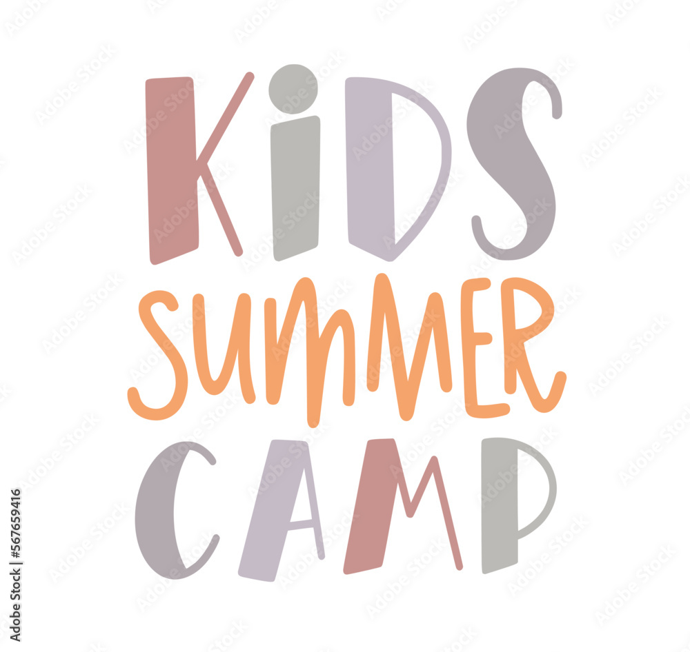 Kids summer camp. Pastel color illustration. Summer camp template ...