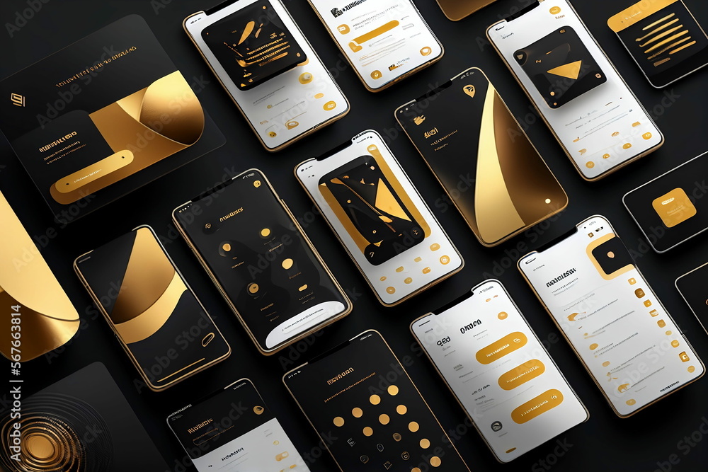 Modern user gold interface UI/UX design. Conceptual mobile phone screen ...