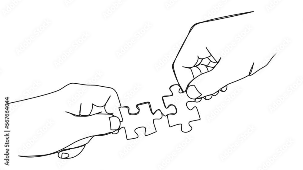 animated continuous single line drawing of hands of two people fitting ...