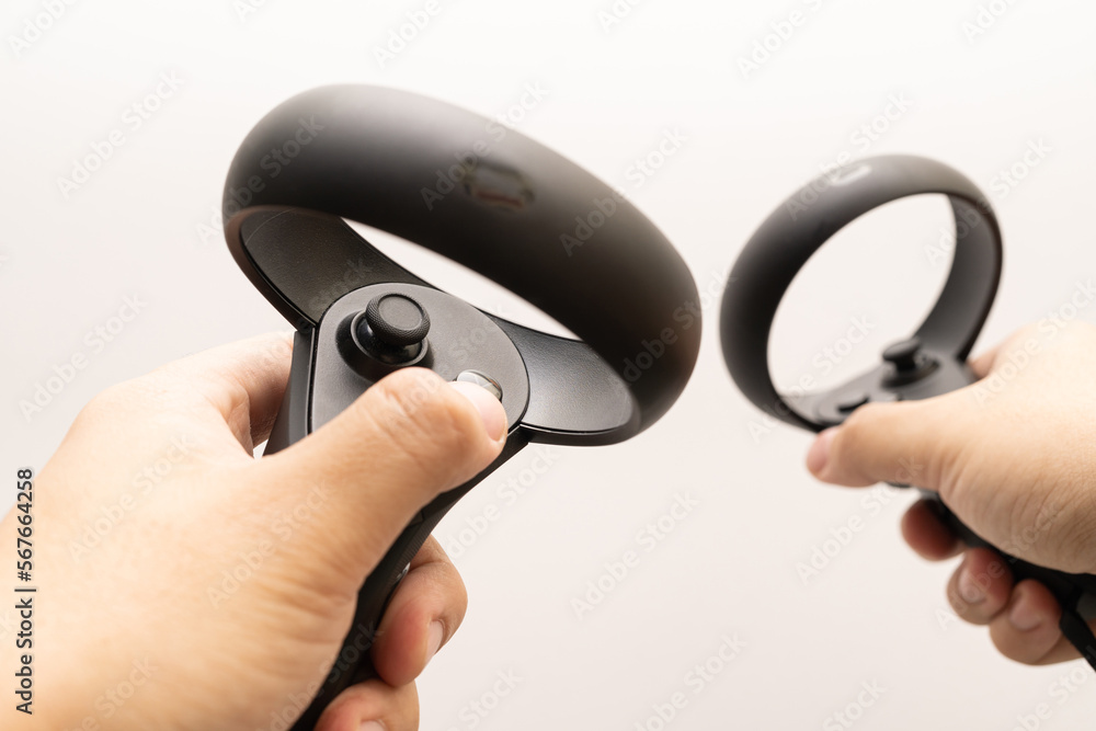 oculus rift touch controller on hand isolated on white background ...
