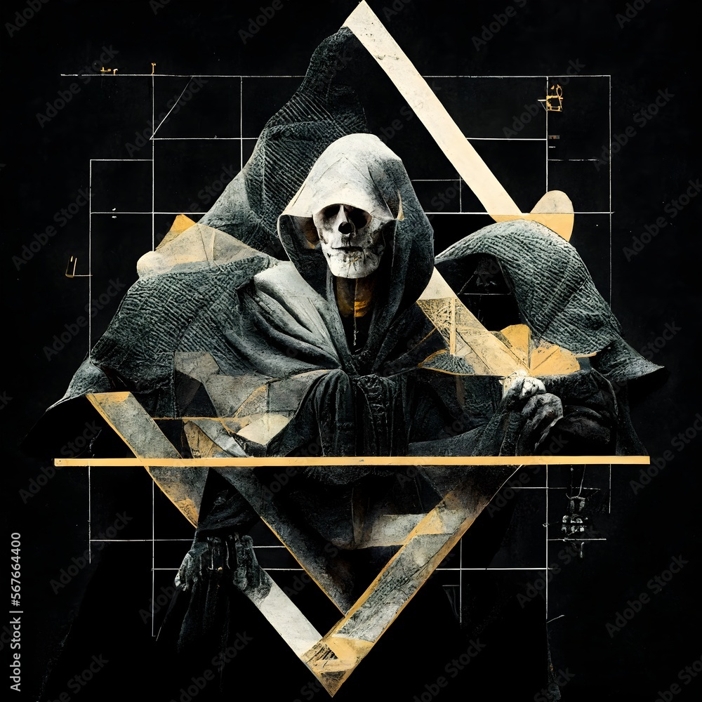 skull monk wearing hoodie Rectangle and triangle compositions in the ...