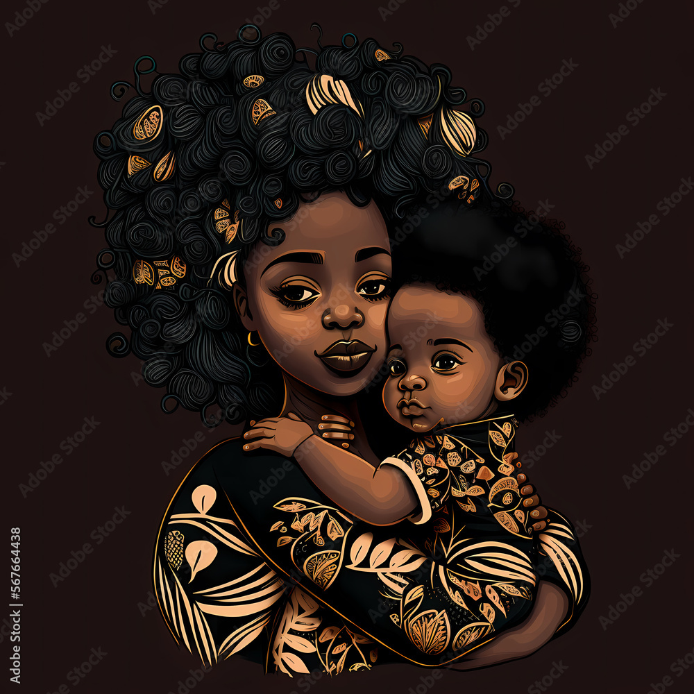 drawing portrait of black african mother and child, ethnic family Stock ...