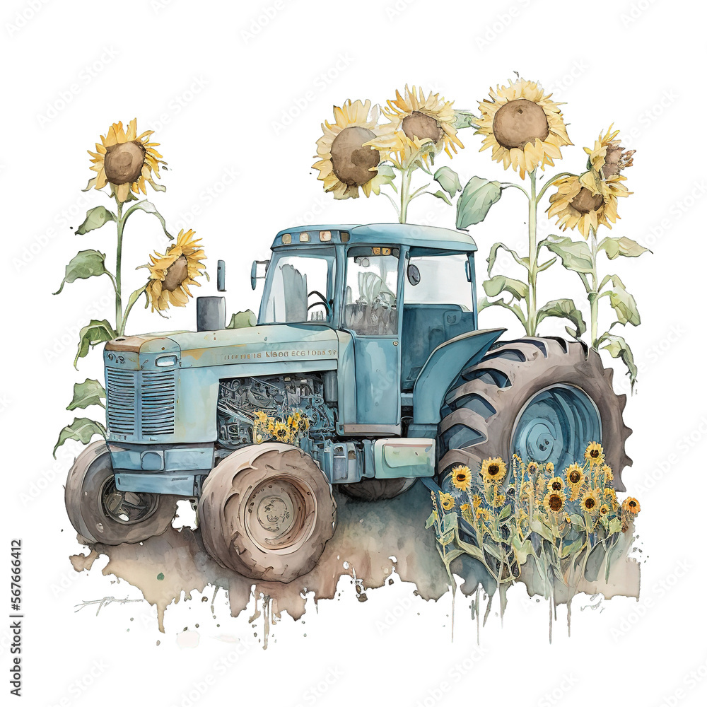 Vintage Tractor Farm Sunflowers spring flowers PNG Transparent Files ...