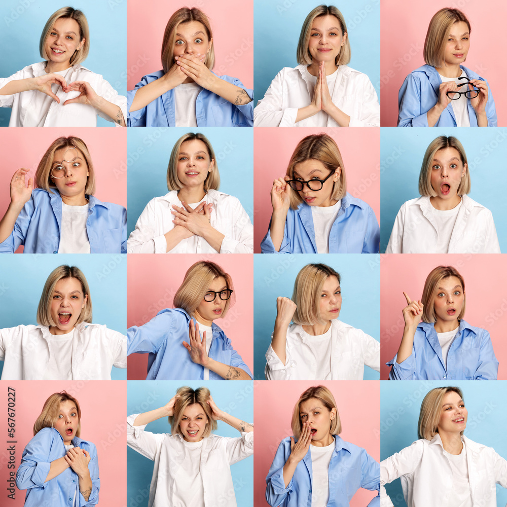Photoset of closeup portraits of young girl with diverse human facial ...