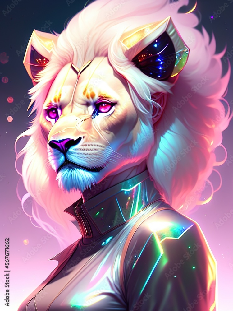 beautiful portrait of a male furry anthro lion fursona with a tail and ...