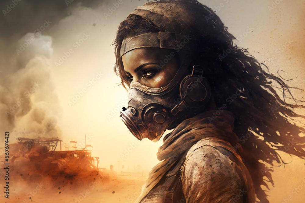 Post apocalyptic survivor in gas mask. Environmental disaster ...