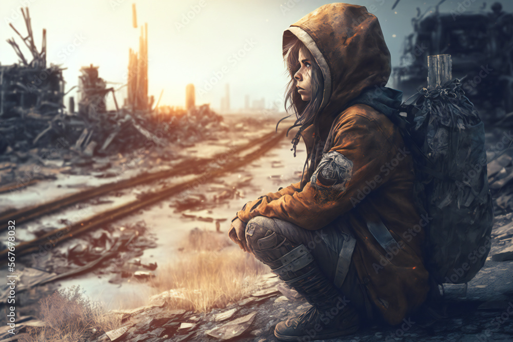 Post apocalyptic survivor in gas mask. Environmental disaster ...