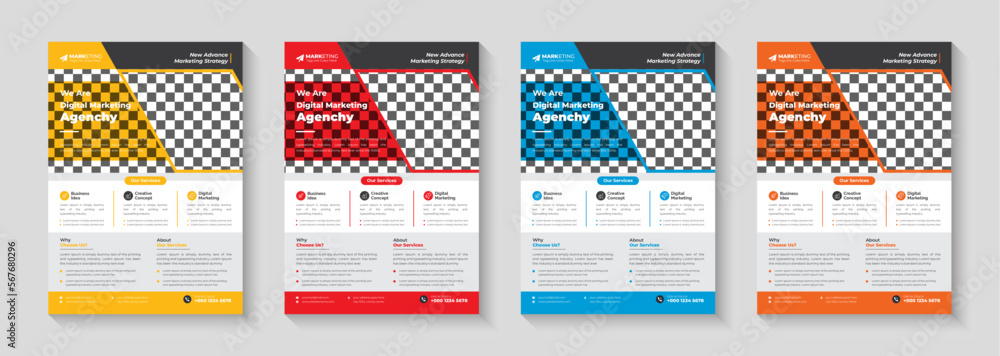 Corporate business flyer template design set with blue, orange, red ...
