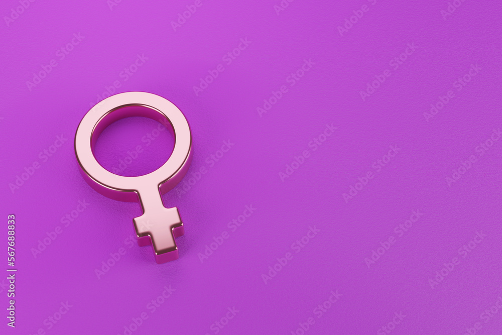 Female symbol in three dimensions on purple background with copy space ...