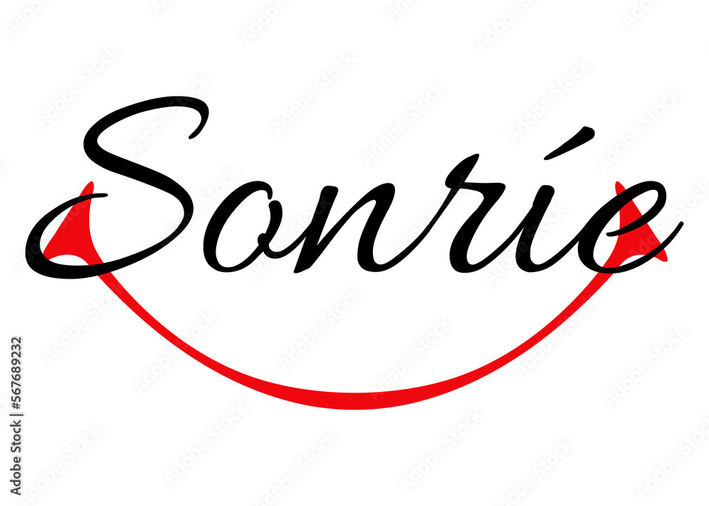 Letras de la palabra sonríe con boca sonriendo. Texto manuscrito sonríe ...