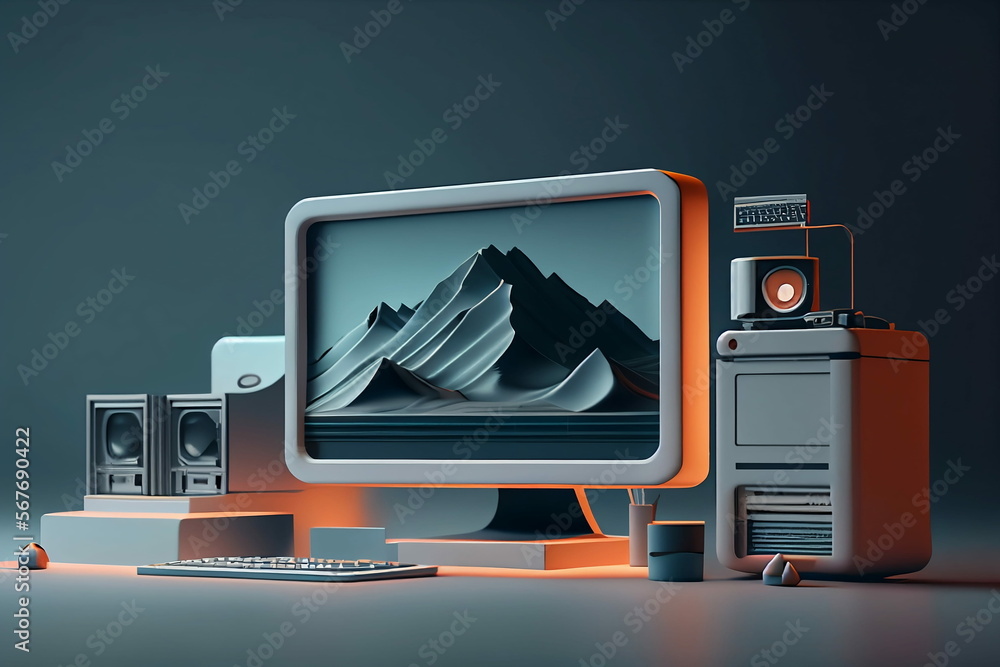 Realistic 3d render desktop setup. technology illustration. Modern ...