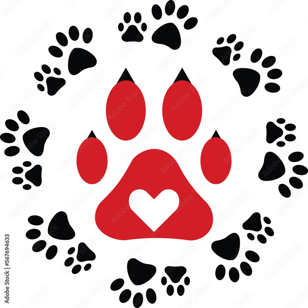Dog paws and Cat paws design best concept. Different animal paw . Paw ...