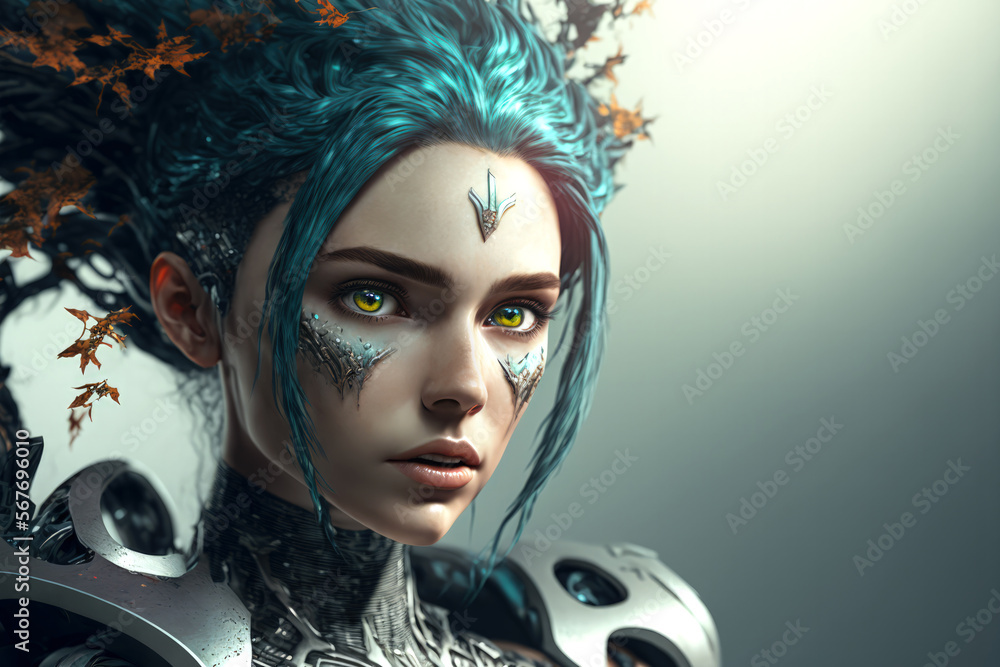 Beautiful girl avatar with cyan hair for metaverse or cyberpunk in ...