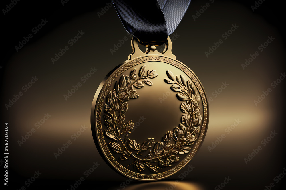 A blank medal hanging from a ribbon, representing the idea of reward ...