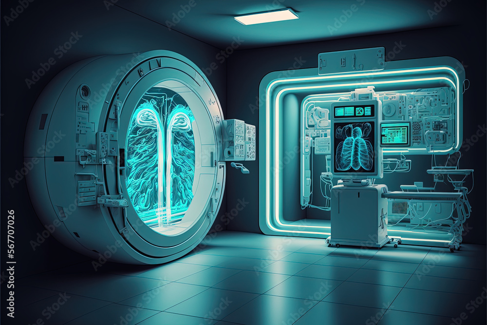 Mri machine in neo futuristic style. Color saturation, cold lighting ...