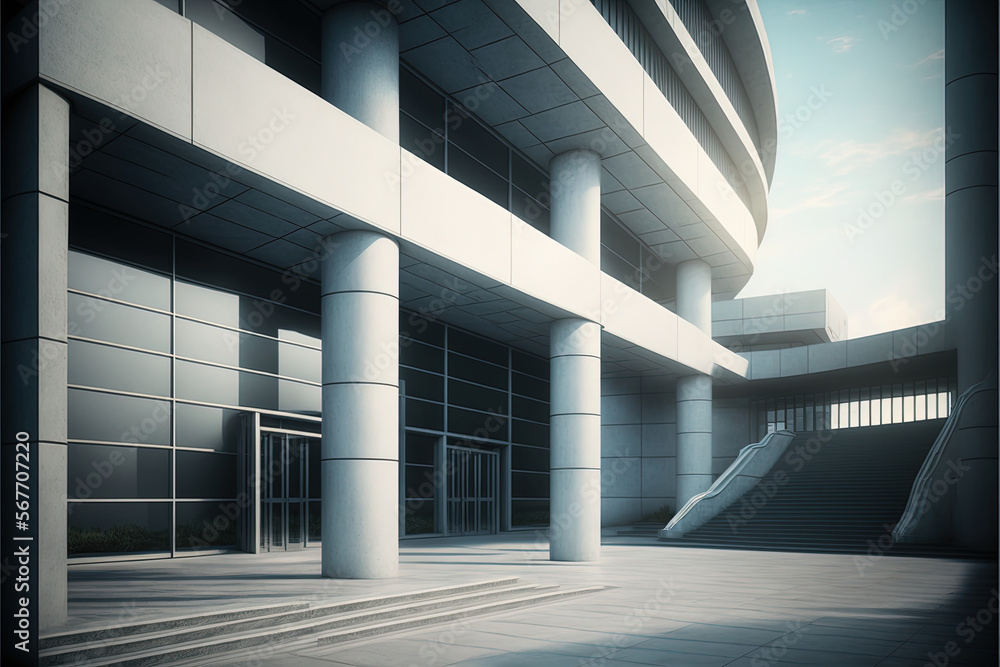 Entrance to an office building in the architectural post-modern style ...