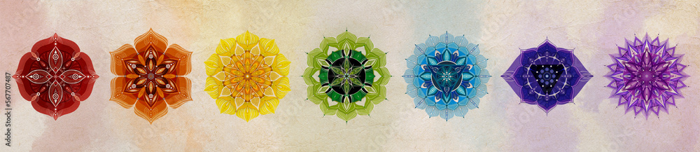 Mandalas de los chakras en equilibrio ilustración de los siete chakras ...