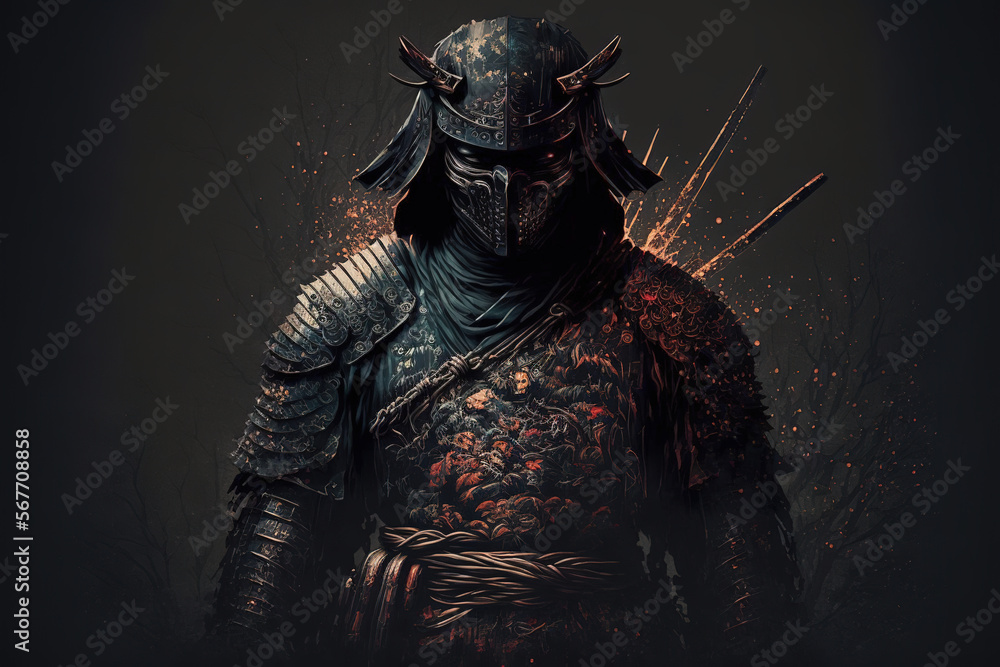 Samurai on the background of branches. Sengoku period warrior ...