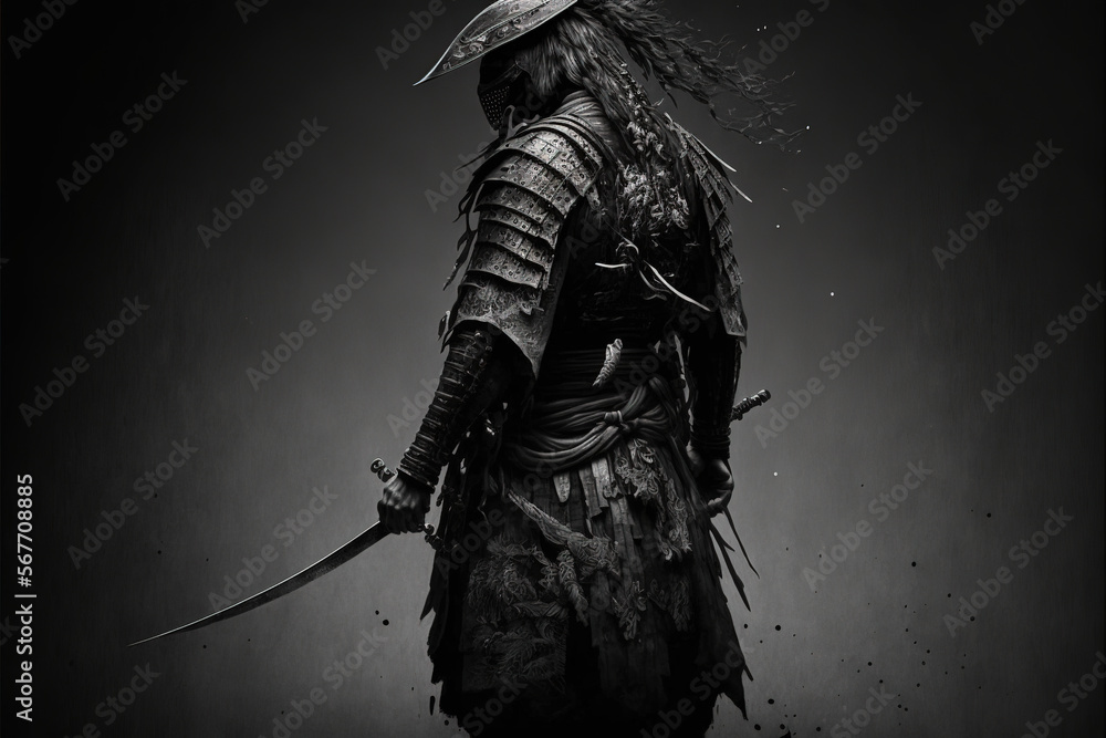 Samurai on a gradient background. Sengoku period warrior, swordsman ...